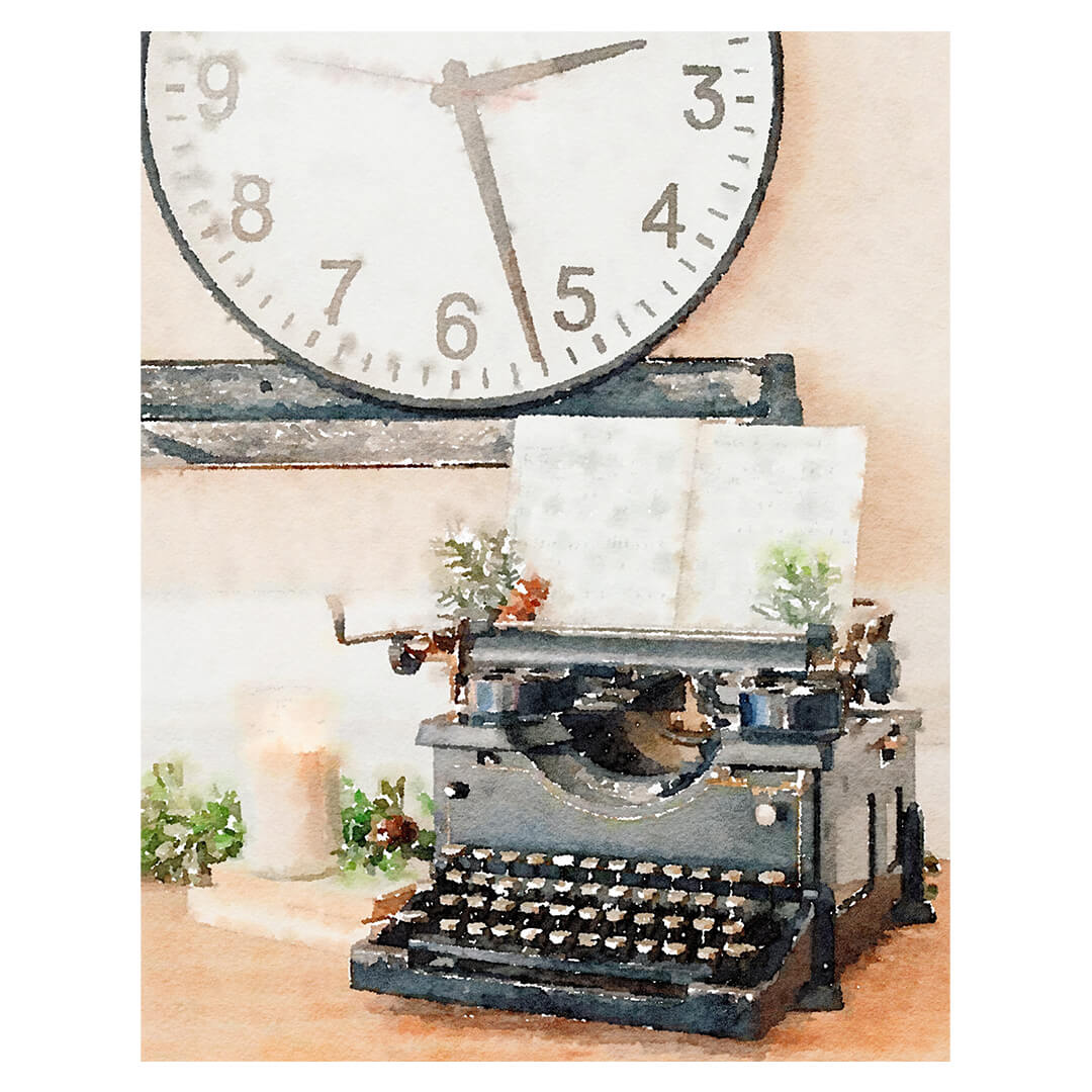 Digital Watercolour Artwork – Vintage Typewriter - The Ombre Studio